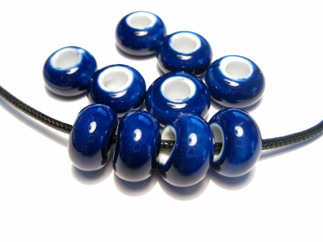 10pcs of Blue Ceramic Beads Large Hole Beads 14mm Ceramic Beads (no ...