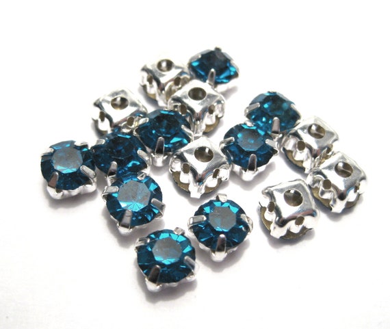 30pcs of Teal Blue Sew on Crystals Rhinestones With Silver - Etsy
