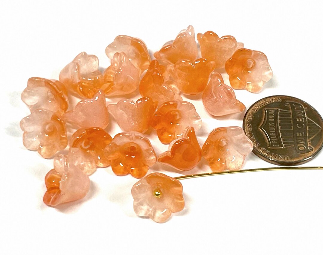 20pcs of Orange Gradient Bell Flower Glass Beads 12x7mm (no.fl5-2019 ...
