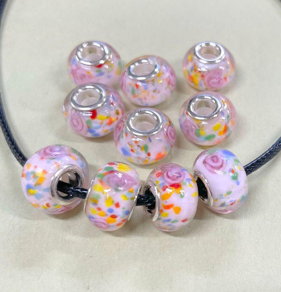10 Pink European Glass Beads: Large Hole Rondelle 14x11mm(no.cl87-243a ...