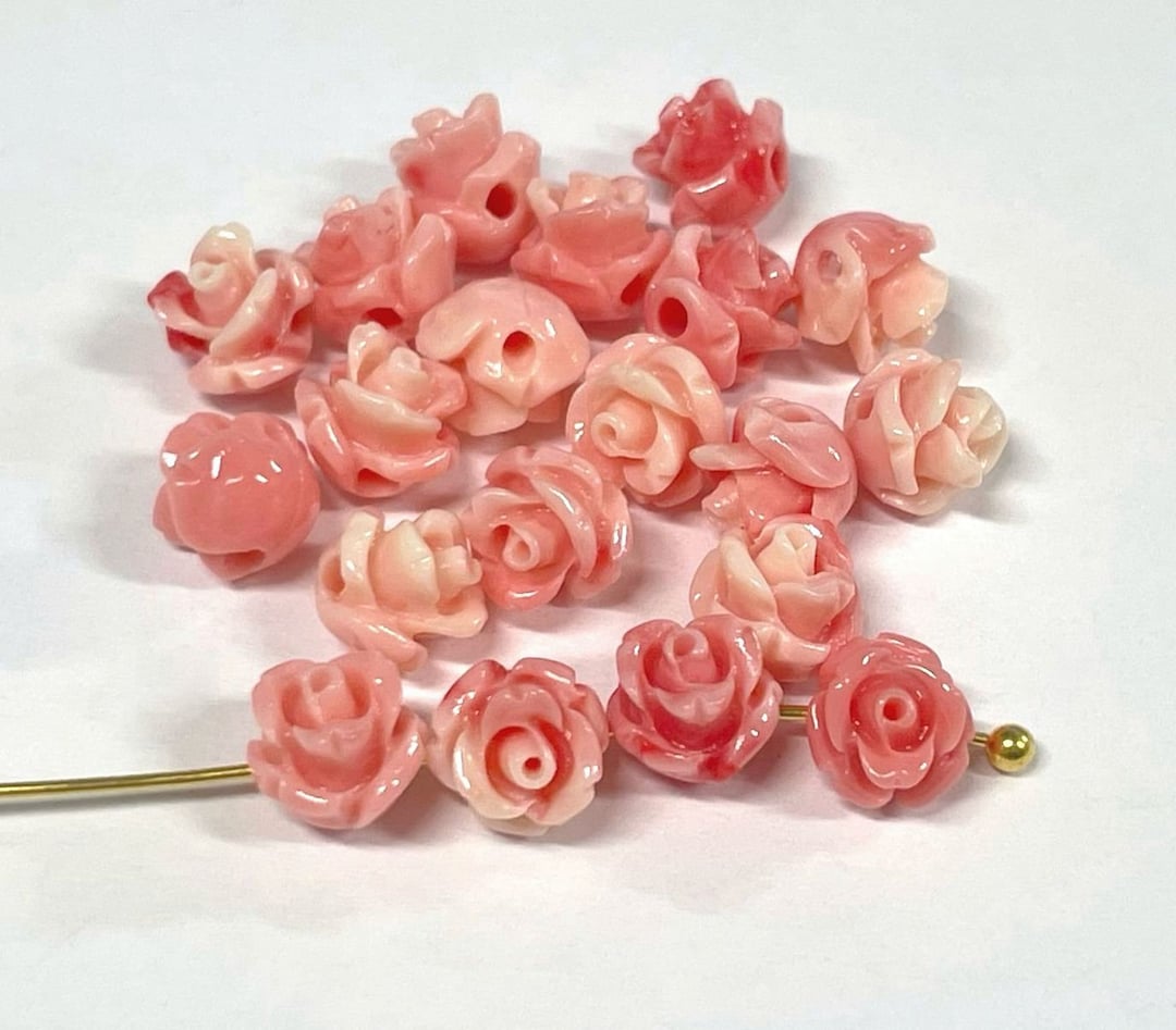 20pcs of Coral Pink Gradient Flower Beads Shell Powder Pressed Rose ...