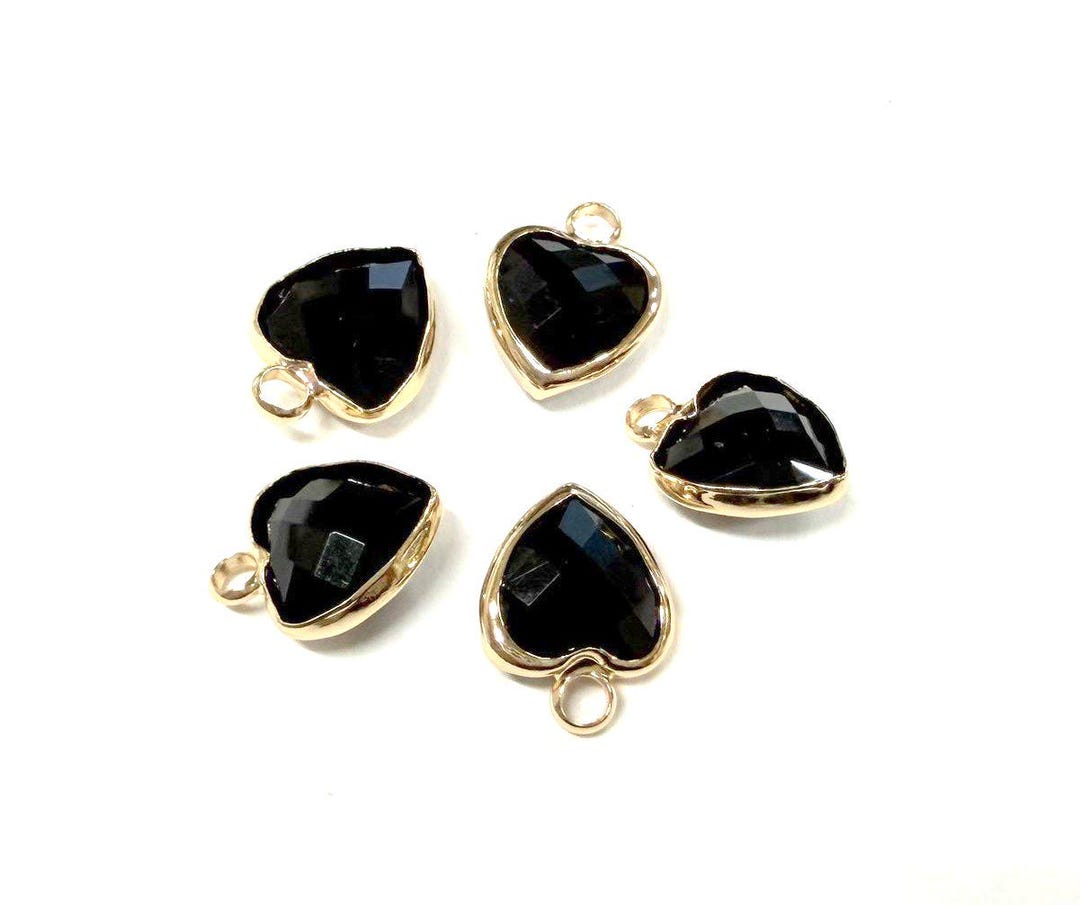 5 Black Heart Charms Gold Plated Rhinestone Pendants 13mm(no.102-449b ...