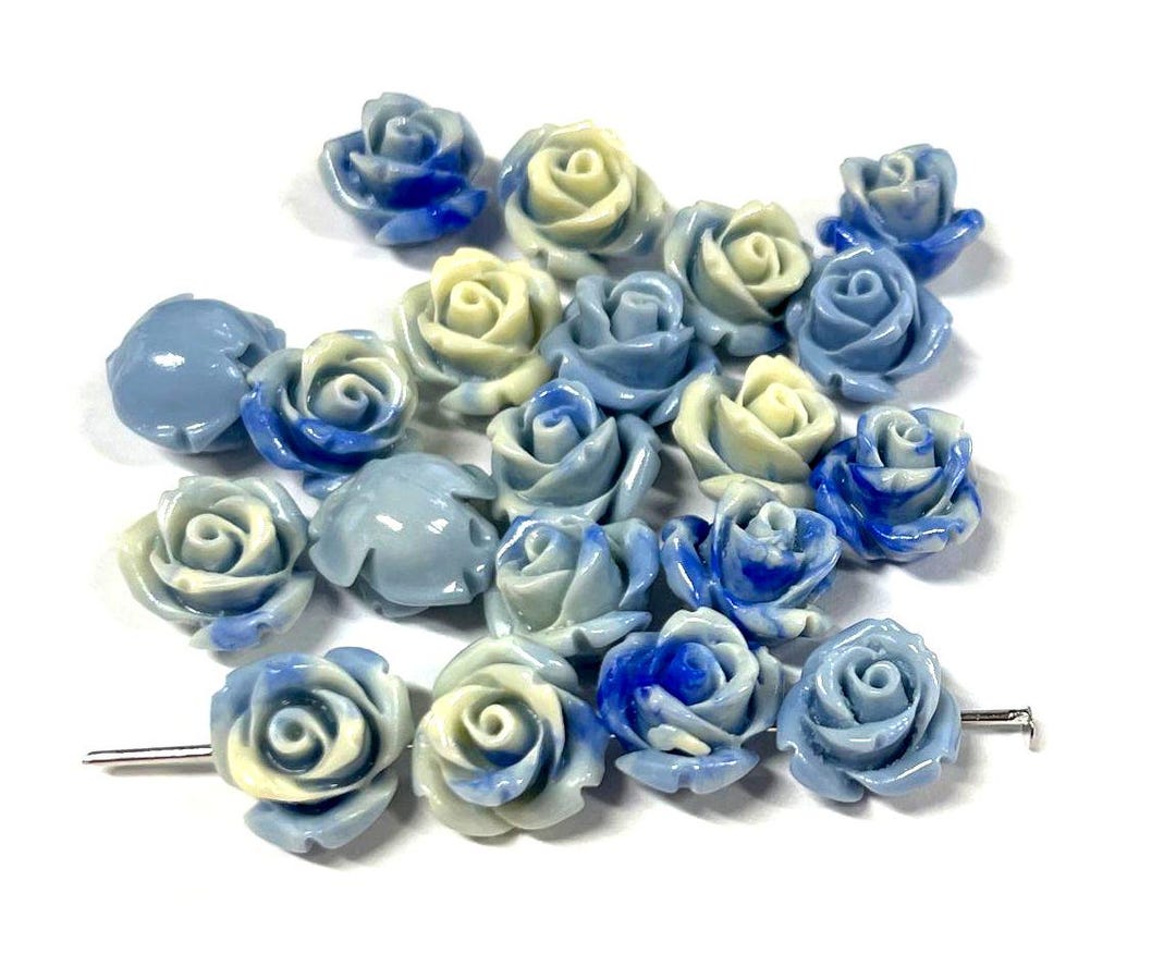 20pcs of Blue Gradient Flower Beads Shell Powder Pressed Rose Flower ...