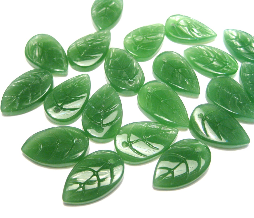 20pcs of Jade Green Leaf Glass Beads Flat Leaf Beads 18mm(no.lf81-1150 ...