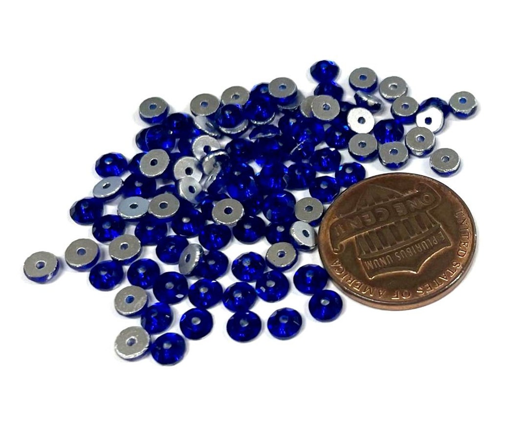 100pcs of Blue Sew on Rhinestones Flat Back Sew on Rhinestones Round ...