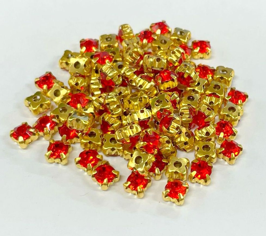 100pcs of Red Sew on Crystals Rhinestones With Brass Setting 5.5mm ...