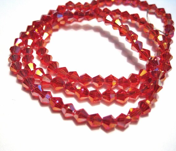 1 Strand of Red AB Bicone Beads 4mm Glass Beads N0.BC2100 - Etsy UK