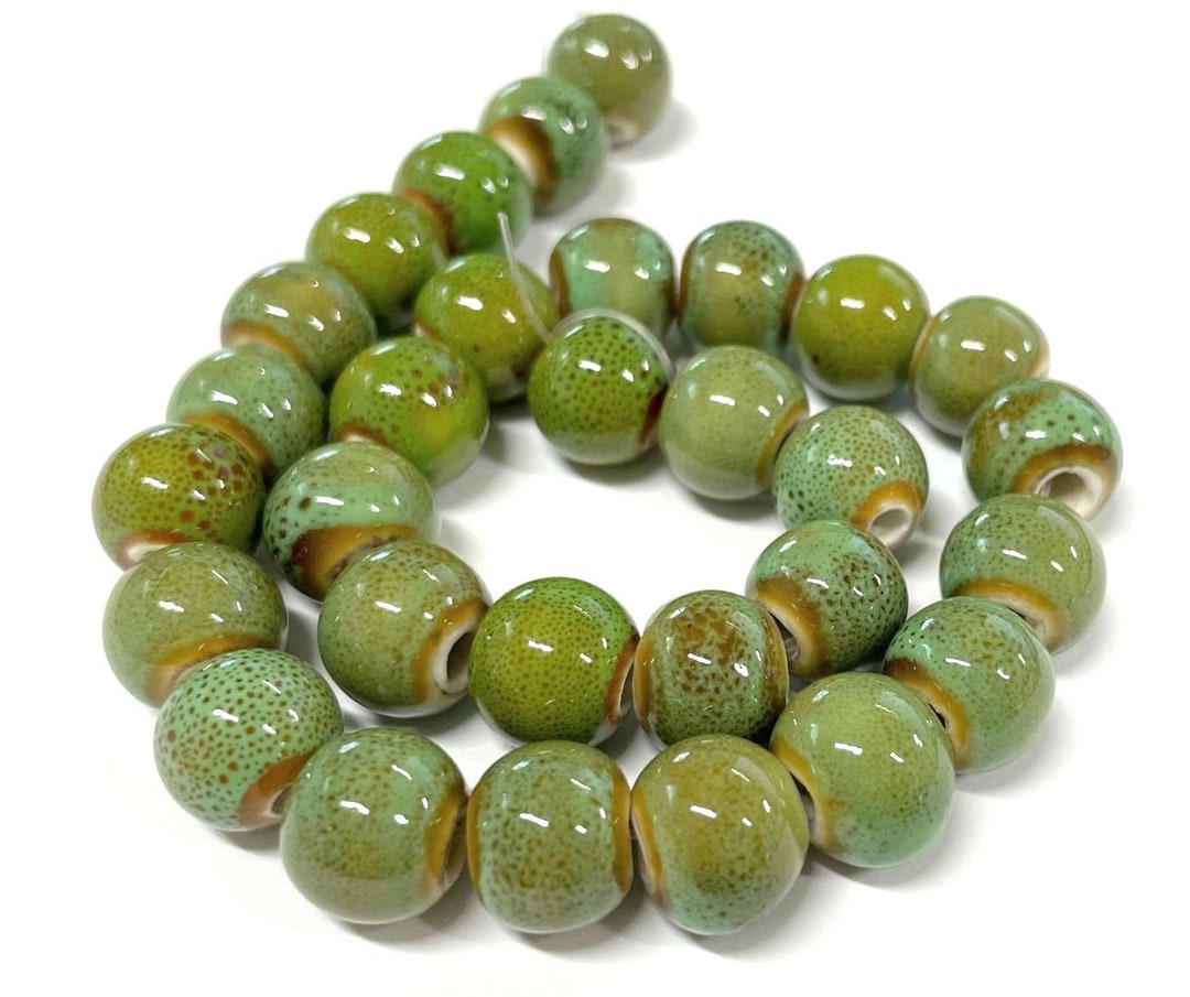 1 Strand 30pcs of Green Brown Mixed Color Ceramic Beads 10mm no.cm39 ...