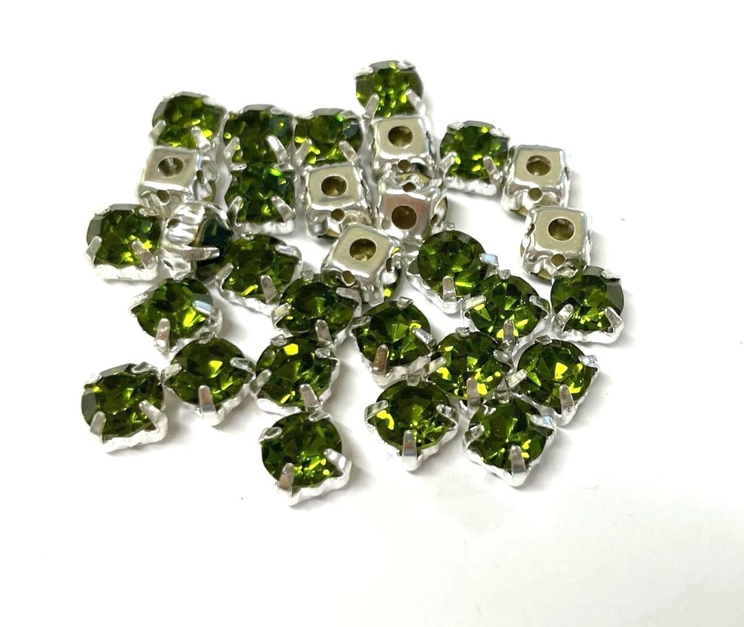 30pcs of Olive Green Sew on Crystals Rhinestones With Silver Plated ...