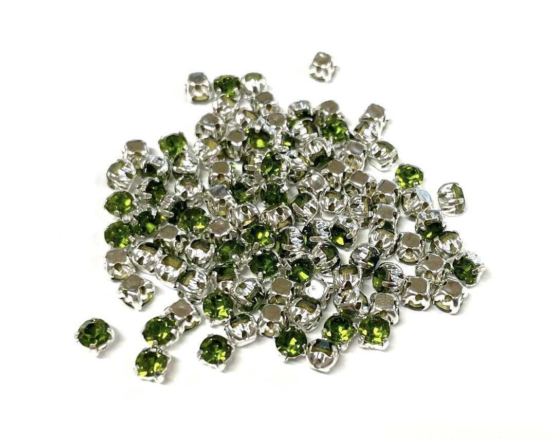 100pcs of Olive Green Sew on Crystals Rhinestones With Silver Plated ...