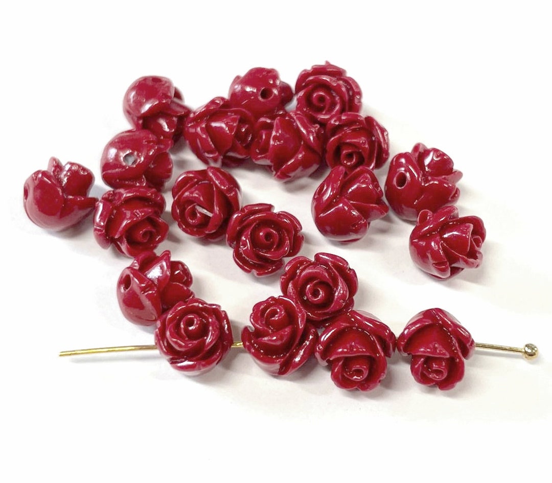 Dark Red Rose Beads Shell Powder Pressed Flower Beads 8mm (20pcs) (no ...