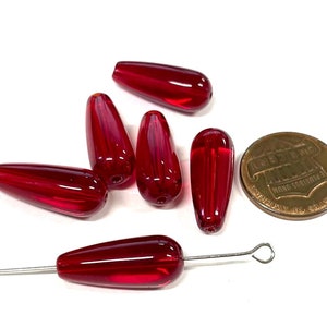 6pcs of Red Smooth Teardrops Beads Glass Beads 20mm Glass Teardrop ...