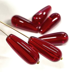 6pcs of Red Smooth Teardrops Beads Glass Beads 20mm Glass Teardrop ...