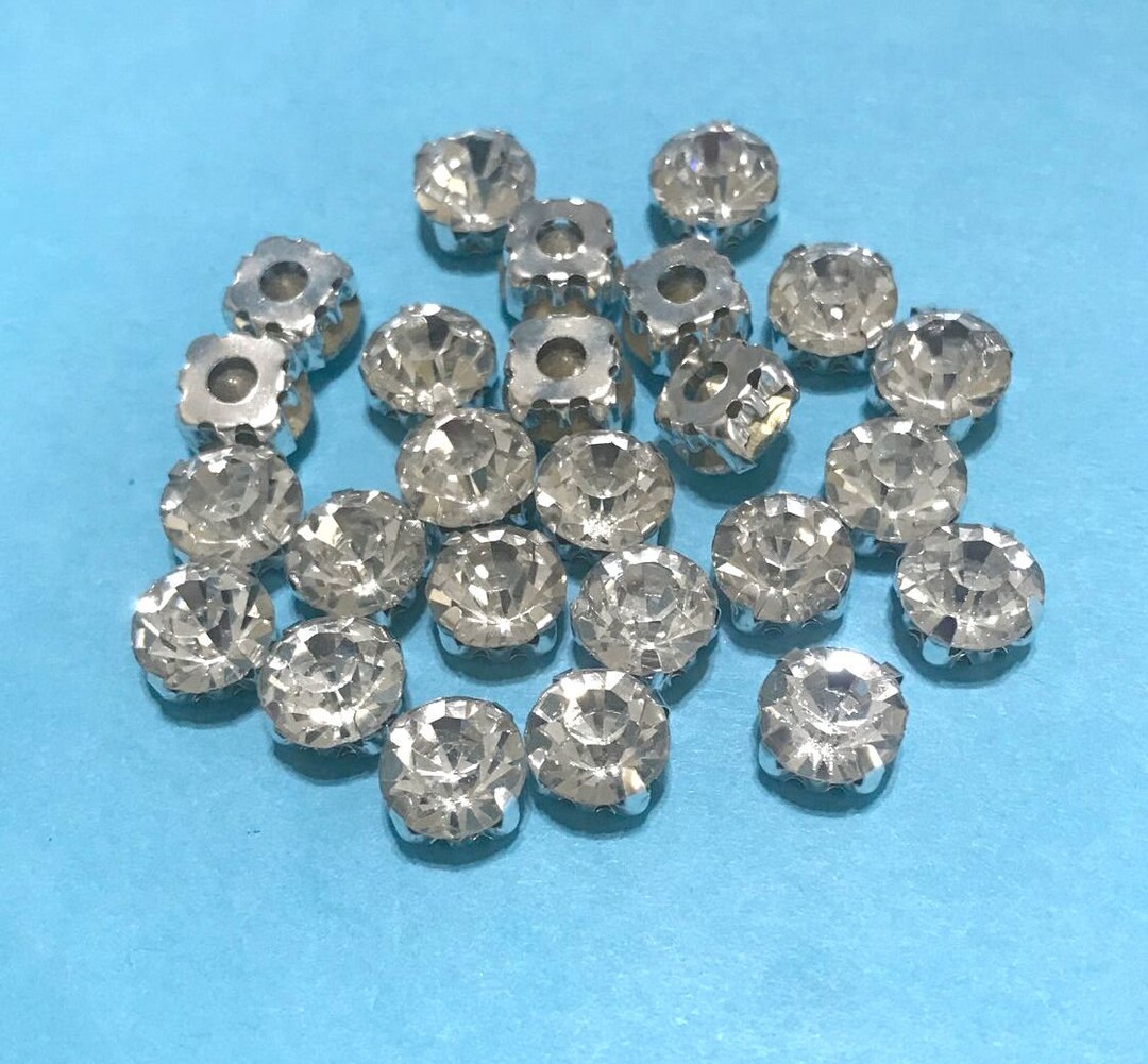 30pcs of Clear Sew on Crystals Rhinestones With Silver Plated Brass ...