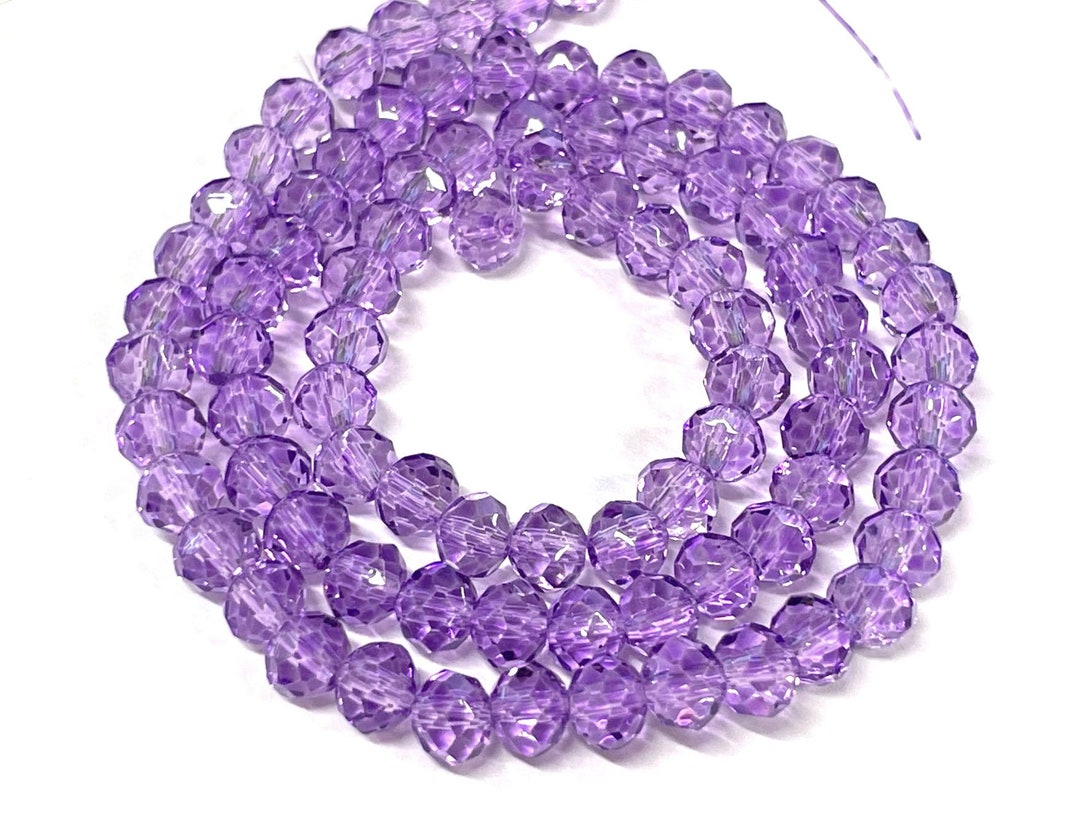 1 Strand (90pcs) of Transparent Lavender 6mm Rondelle Faceted Glass ...