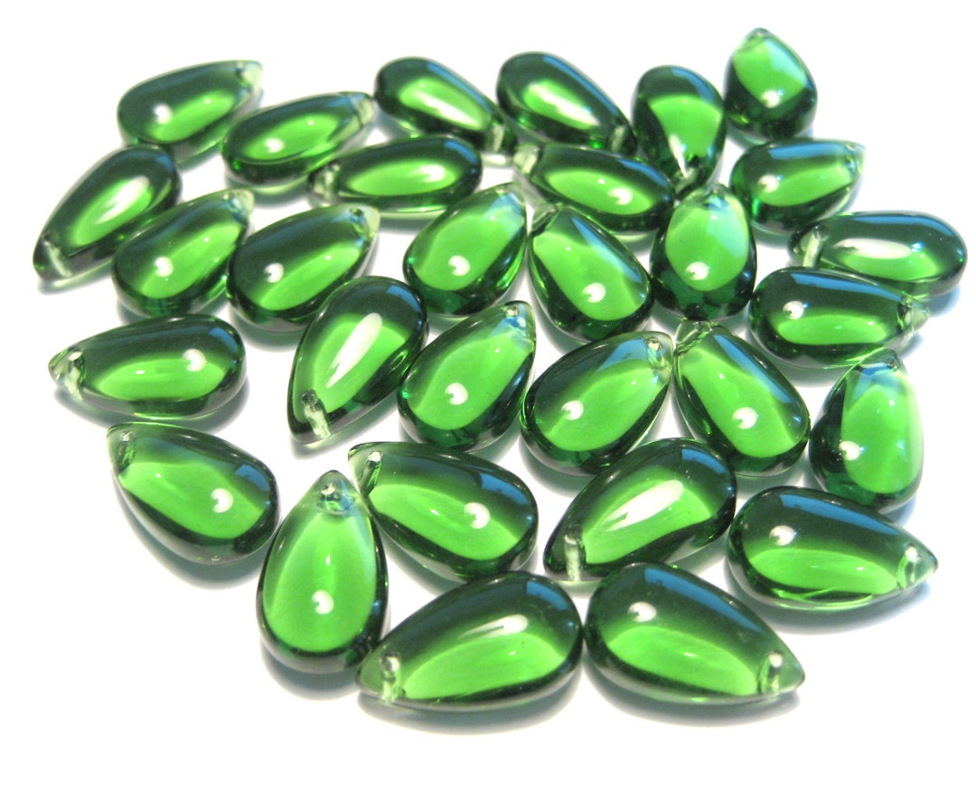 20pcs of Transparent Grass Green Teardrop Beads Glass Beads 13mmno.2061 ...