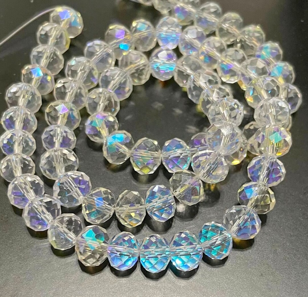 1 Strand of Electroplated Clear AB Rondelle Faceted Glass Crystal Beads ...