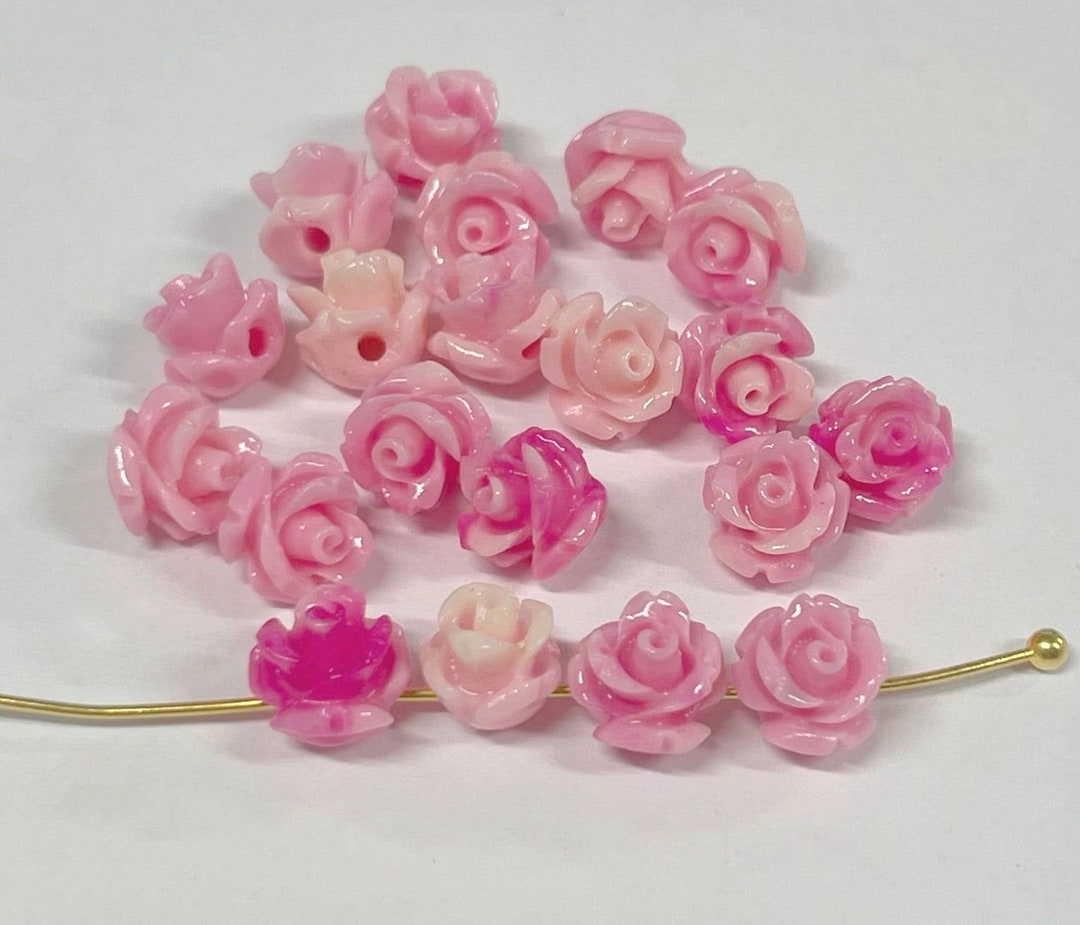 20pcs of Hot Pink Gradient Flower Beads Shell Powder Pressed Rose ...