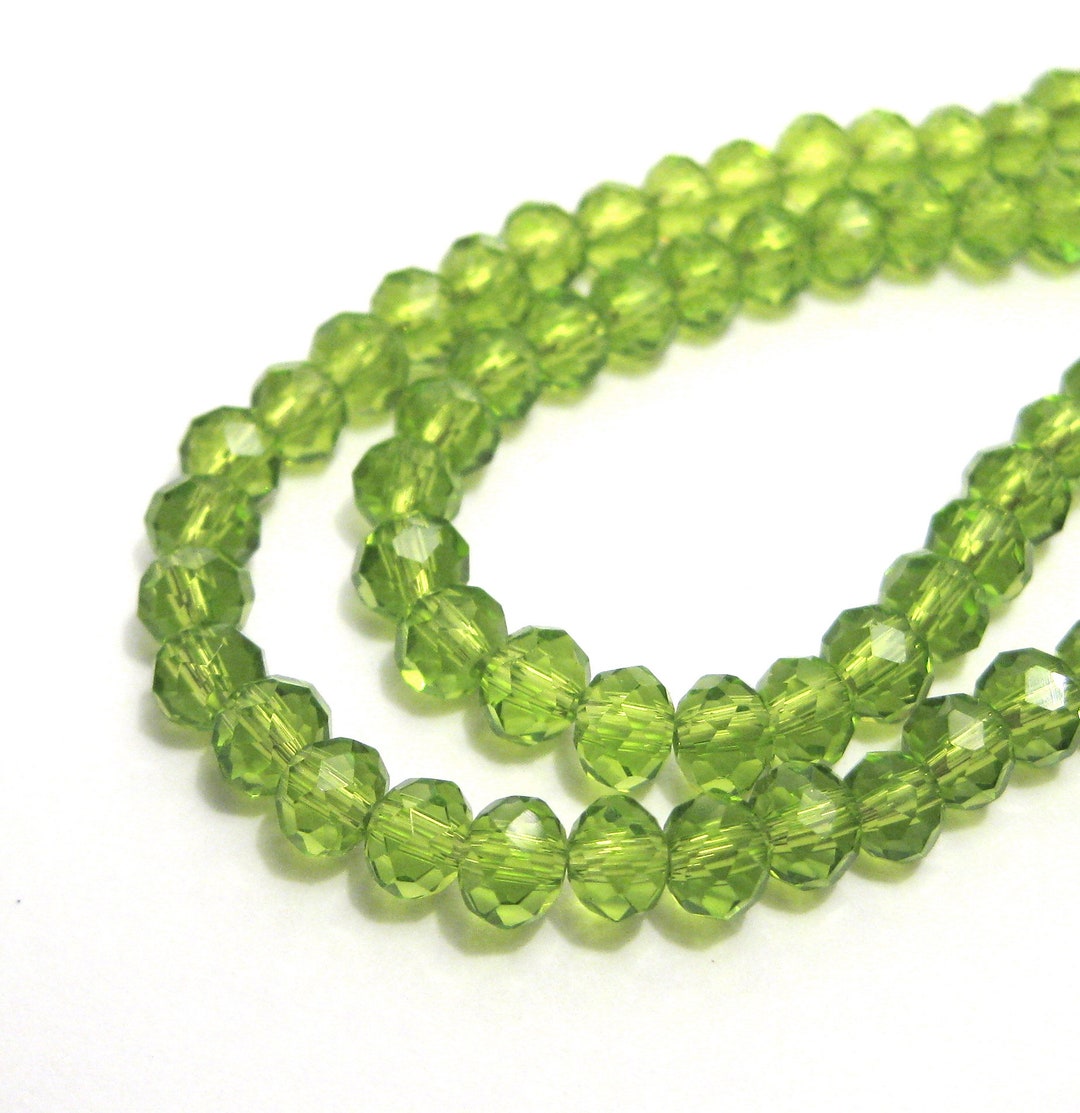 1 Strand of Transparent Olive Green Faceted Rondelle Glass Crystal ...