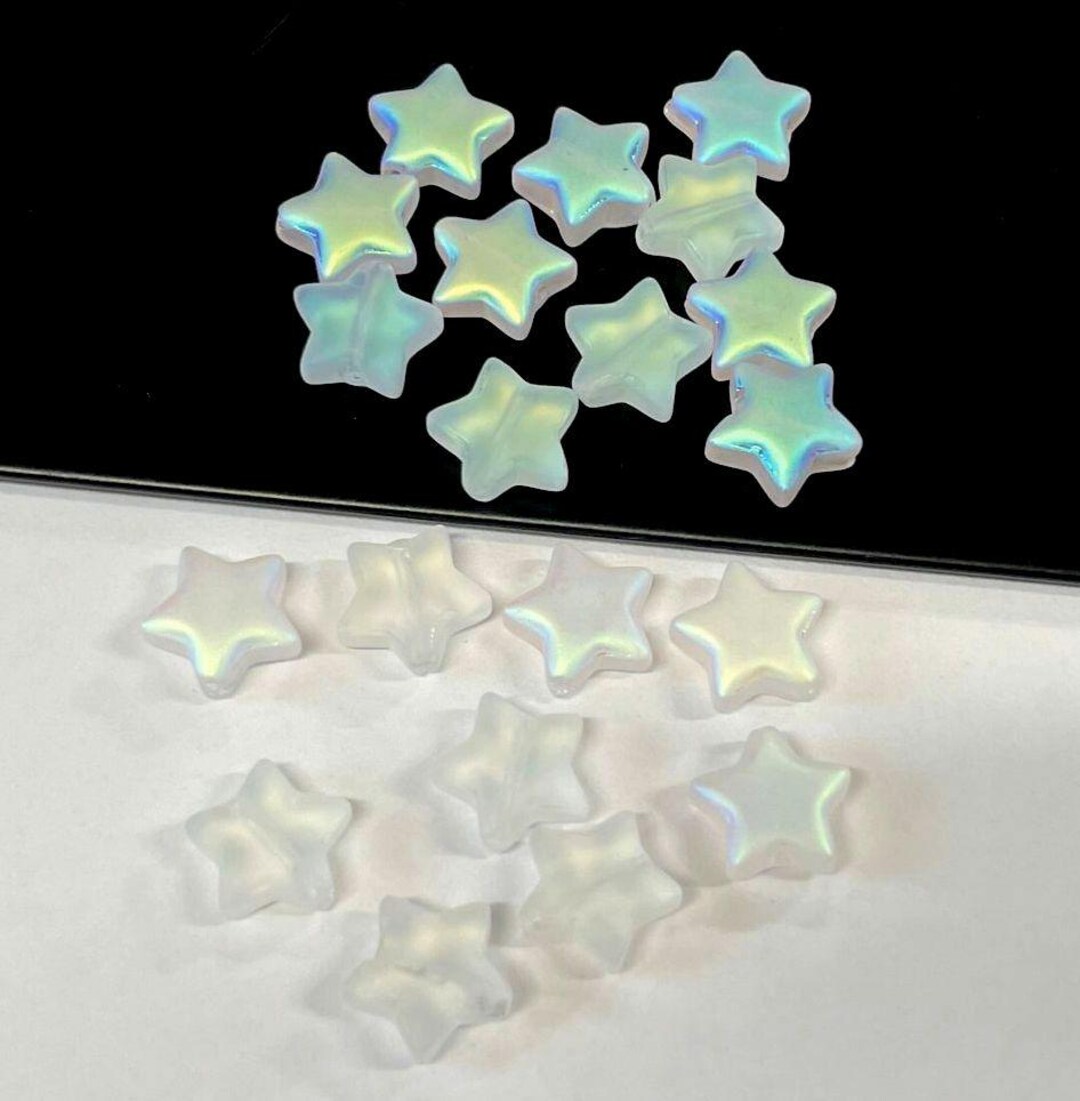 20pcs of White Frosted AB Star Glass Beads With Gold Glitter Powder ...