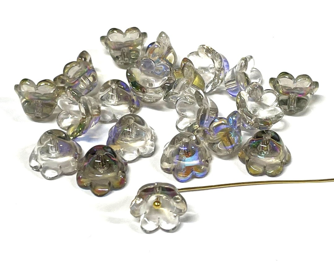 20pcs of Gray AB Gradient Bell Flower Glass Beads 12x7mm (no.fl33-2043 ...