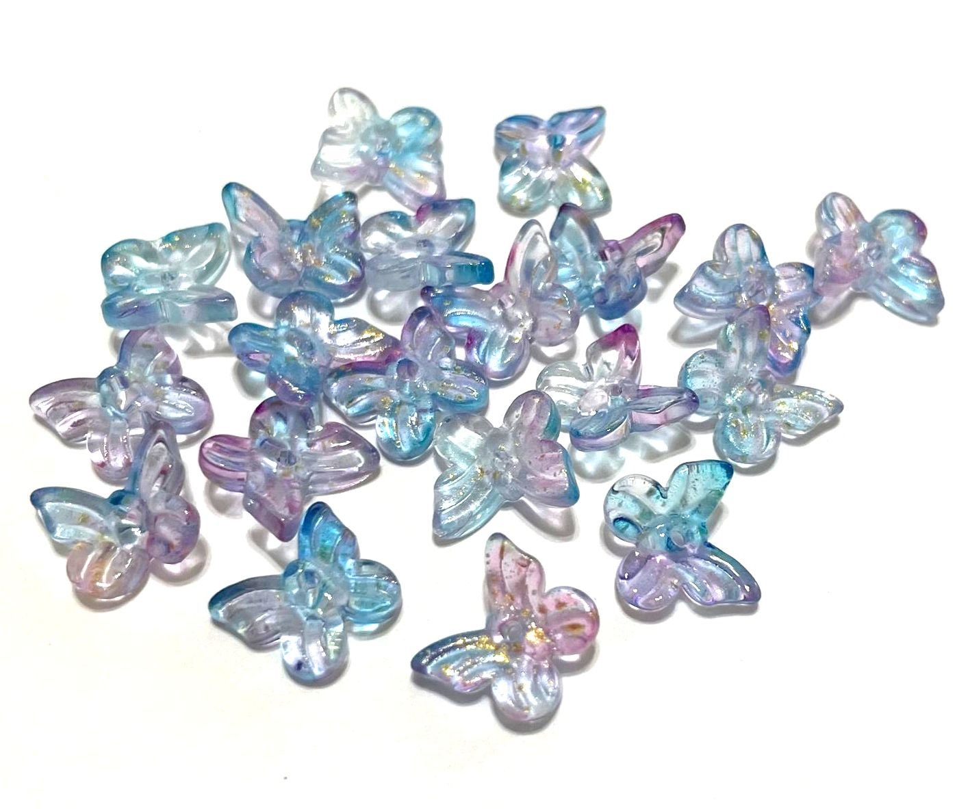 20pcs of Purple Blue Butterfly Beads With Gold Glitter Powder - Etsy