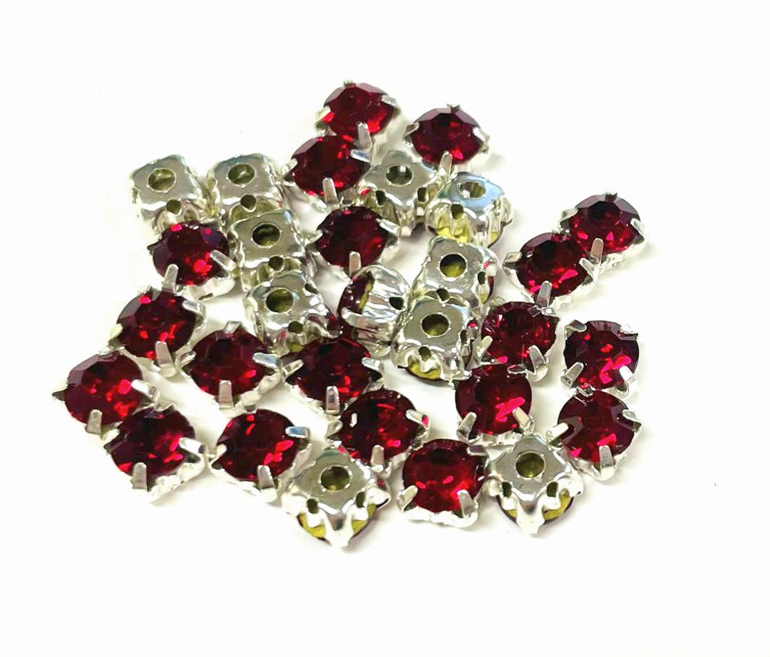 30pcs of Ruby Red Sew on Crystals Rhinestones With Silver Plated Brass ...