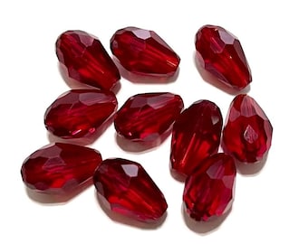 10pcs of Red Transparent Faceted Teardrop Glass Beads 12x8mm(no.td19 ...