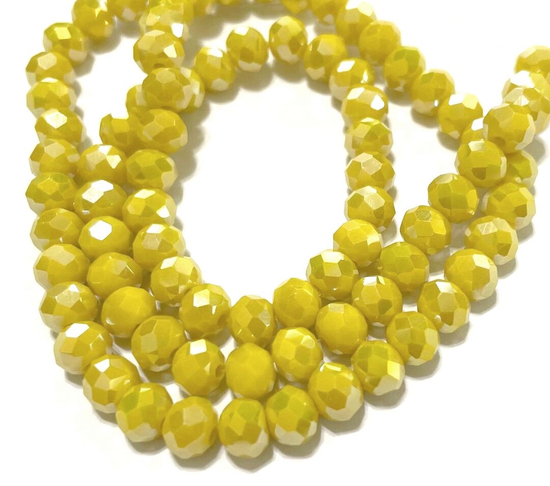 1 Strand of Electroplated Yellow Opaque Rondelle Faceted Glass Crystal ...