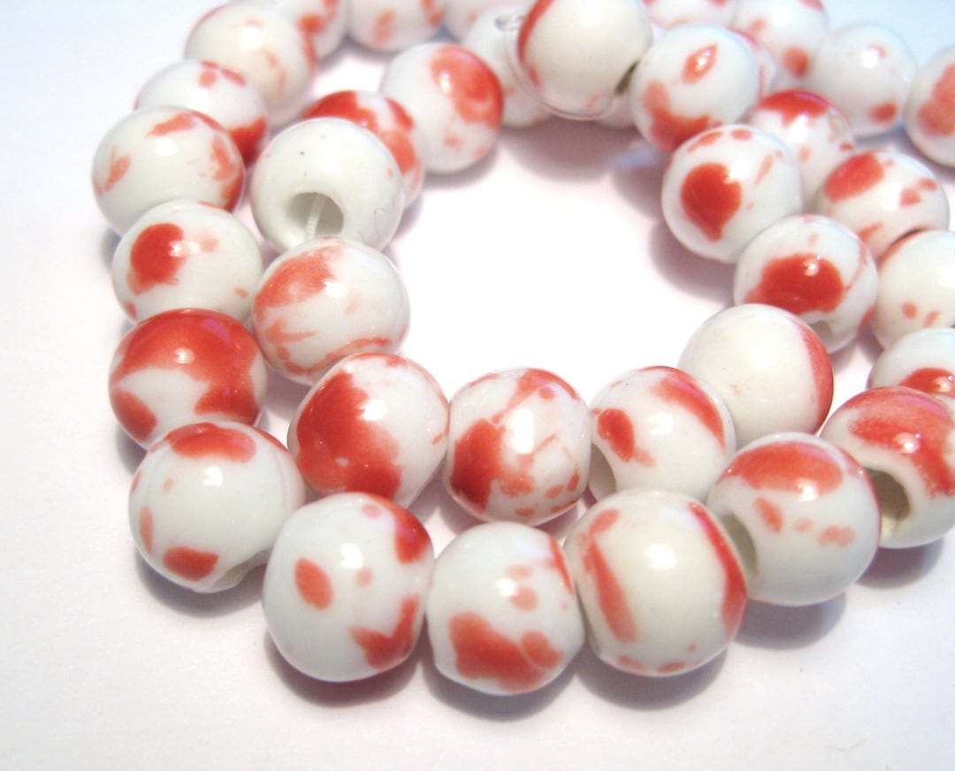 1 Strand (40pcs) of White Red Ceramic Beads 8mm (no.cm101-411) - Etsy
