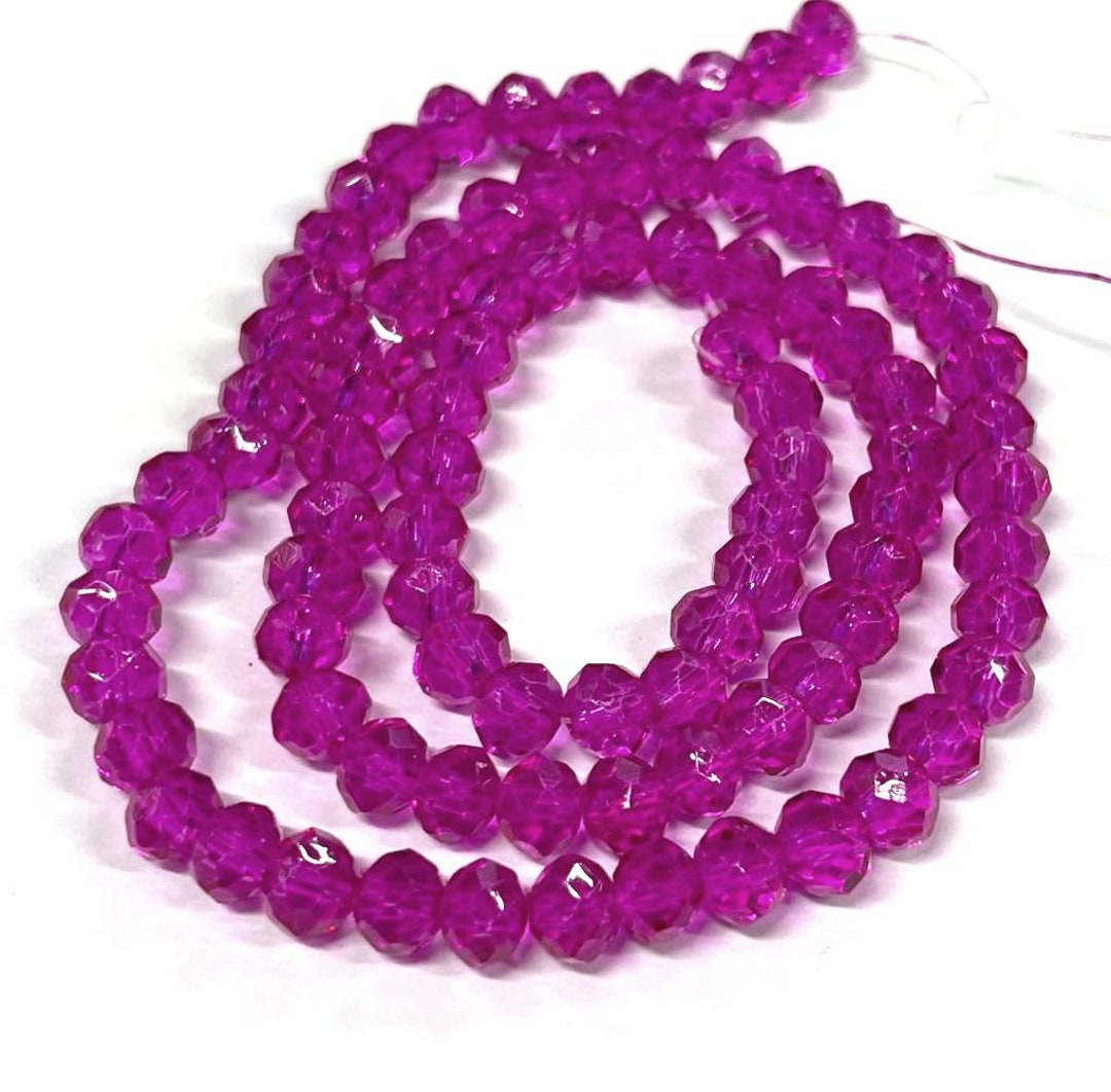 1 Strand 90pcs of Transparent Magenta Faceted Glass Crystal Beads 6mm ...