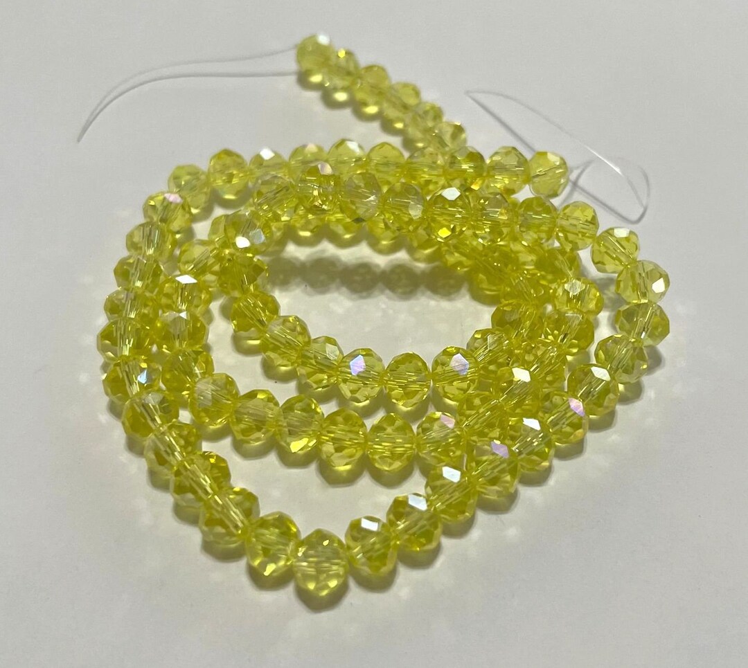 1 Strand of Electroplated Transparent Yellow AB Rondelle Faceted Glass ...