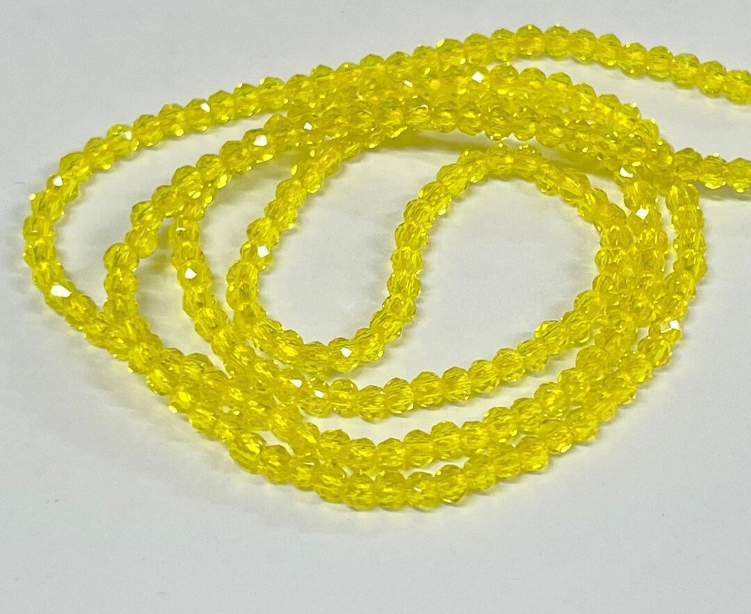 1 Strand (200pcs) of Transparent Yellow Faceted Round Glass Crystal ...