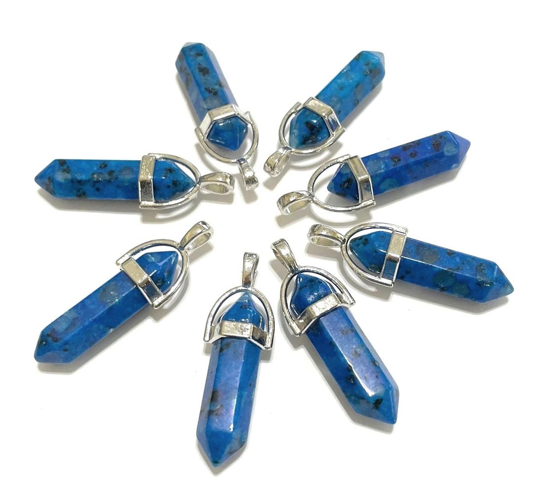 Tianshan Blue Quartz Point Pendant: Silver Bail Hexagon Gemstone(no ...