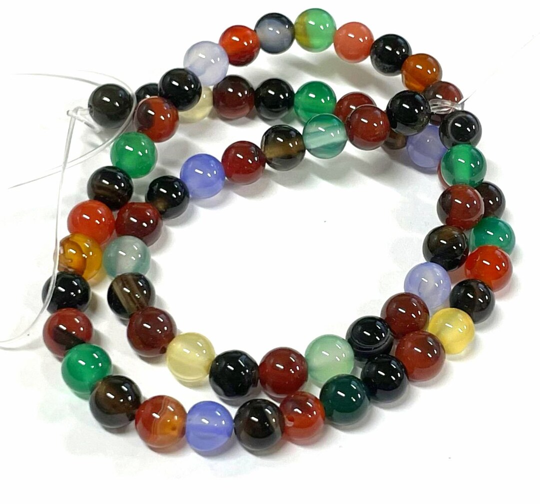 1 Strand of Natural Mixed Agate 6mm Smooth Round Natural Stone Beads ...