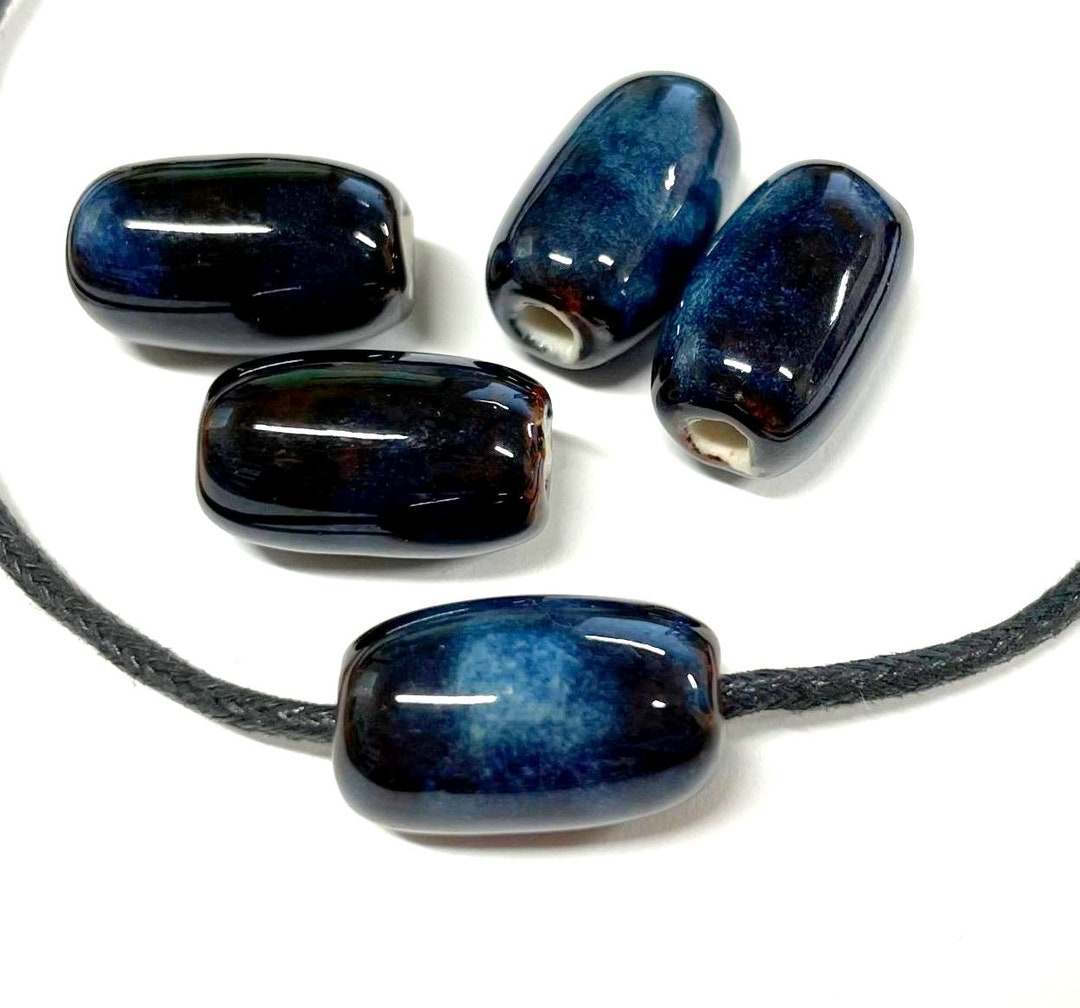 5pcs of Large Blue Brown Mixed Ceramic Cylinder Tube Beads 20mm (no ...