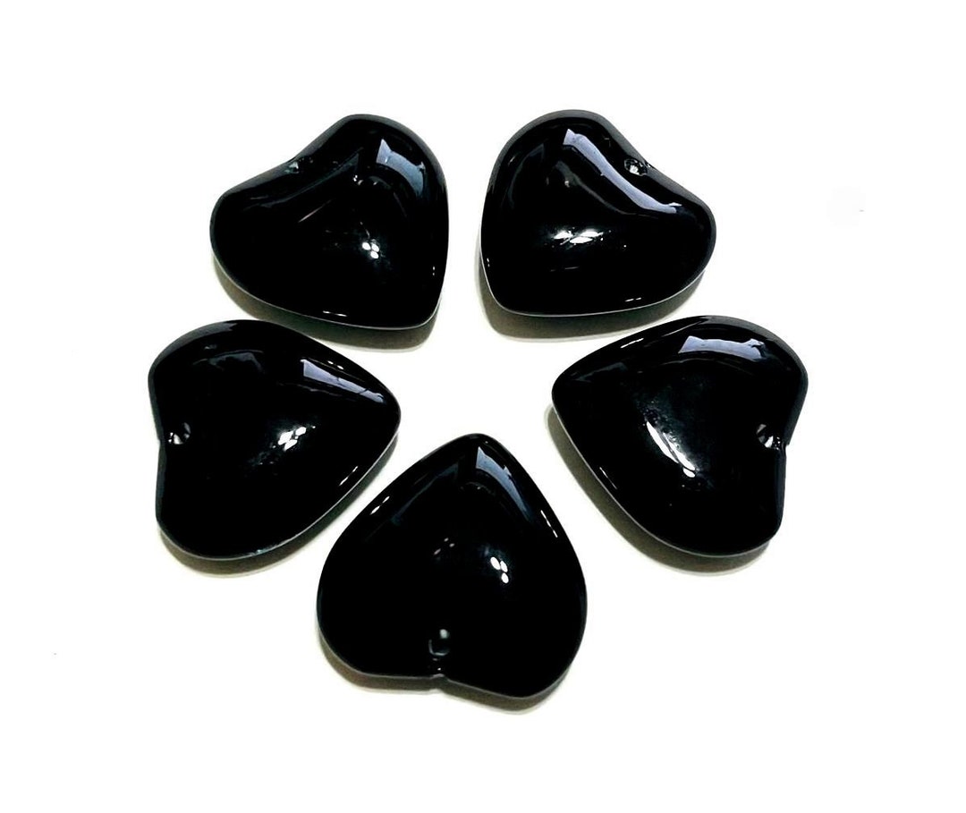 5pcs of Large Opaque Black Puffy Heart Glass Beads 20mm(no.htop3-1658 ...