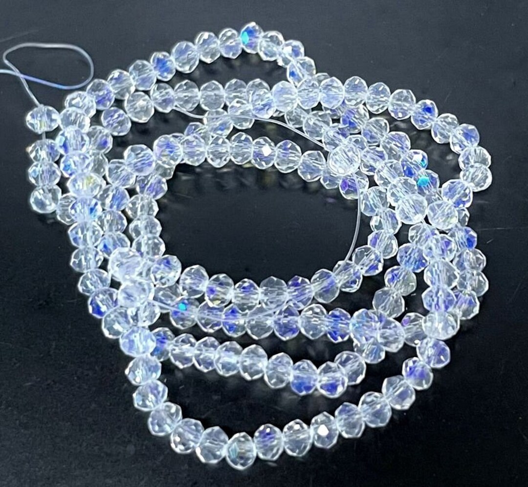 1 Strand of Transparent Clear AB Faceted Rondelle Glass Crystal Beads ...