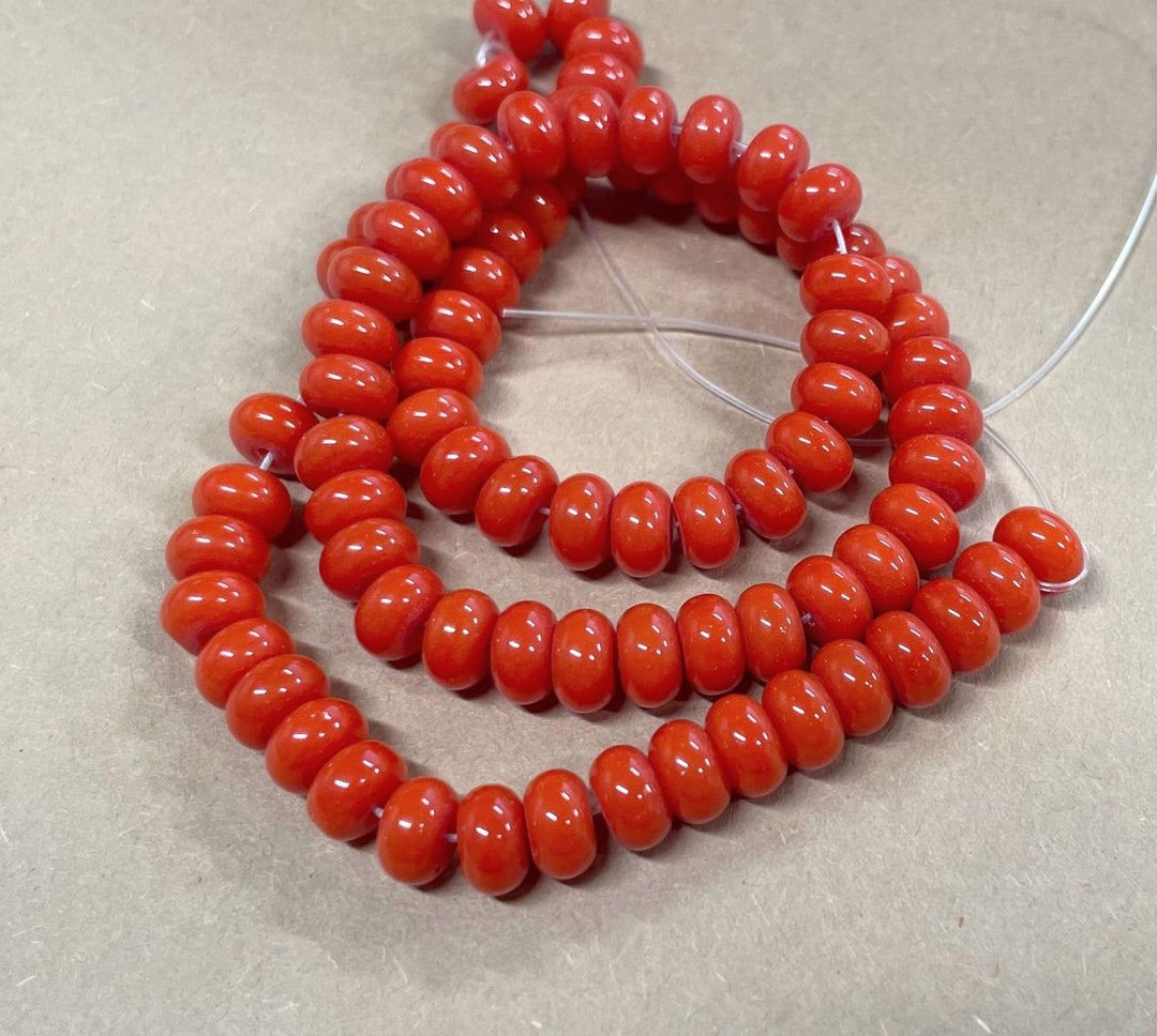 1 Strand86pcs of Coral Red Abacus Glass Beads 8mm Smooth Rondelle Glass ...