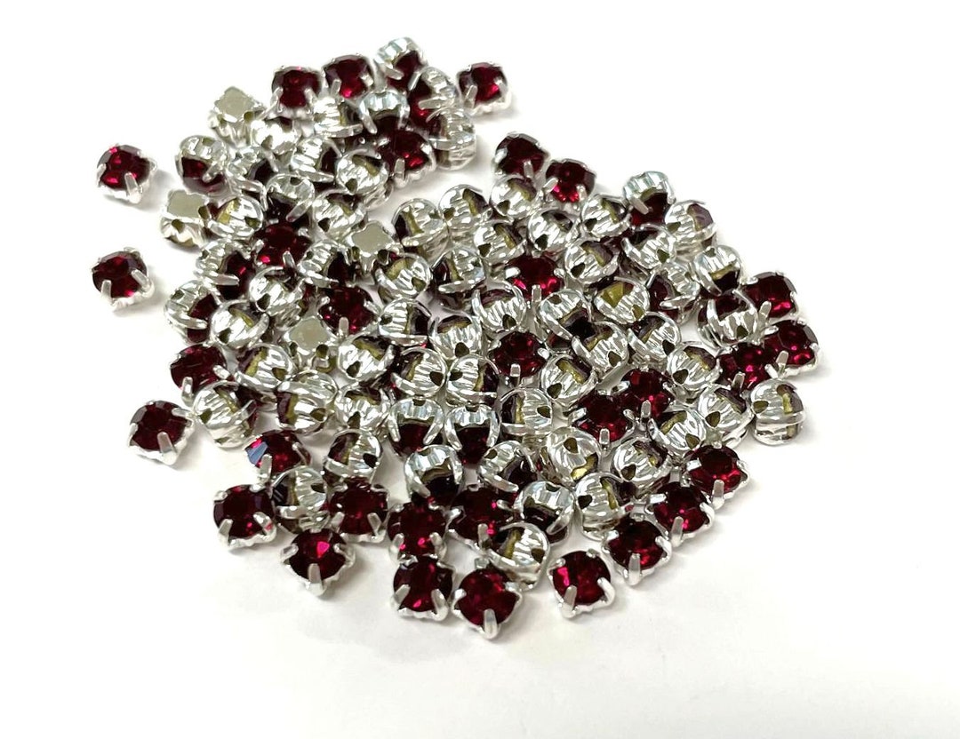 100pcd of Dark Ruby Red Sew on Crystals Rhinestones With Silver Plated ...