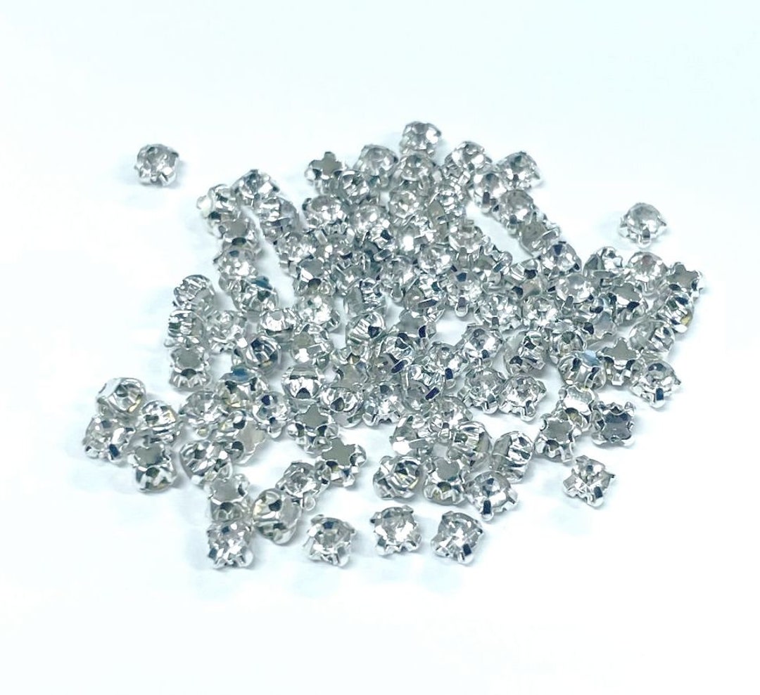 100pcs of Clear Sew on Crystals Rhinestones With Silver Plated Brass ...