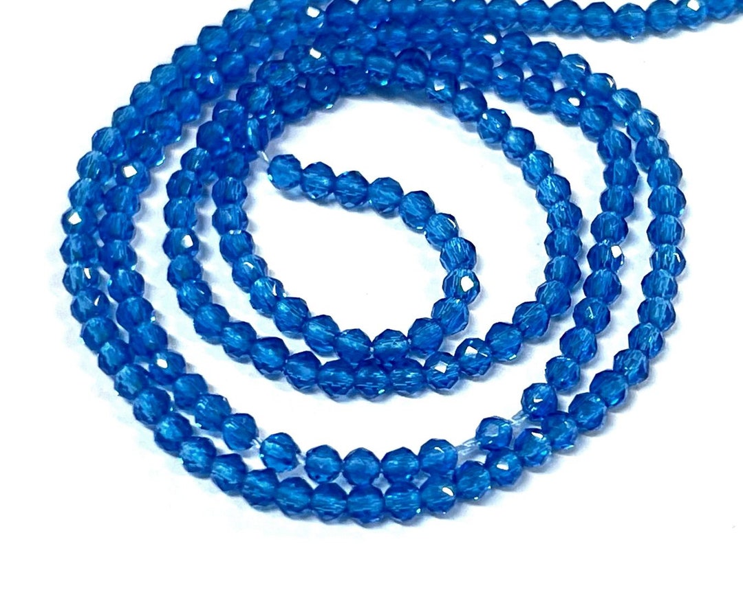 1 Strand (200pcs) of Transparent Blue Faceted Round Glass Crystal Beads ...