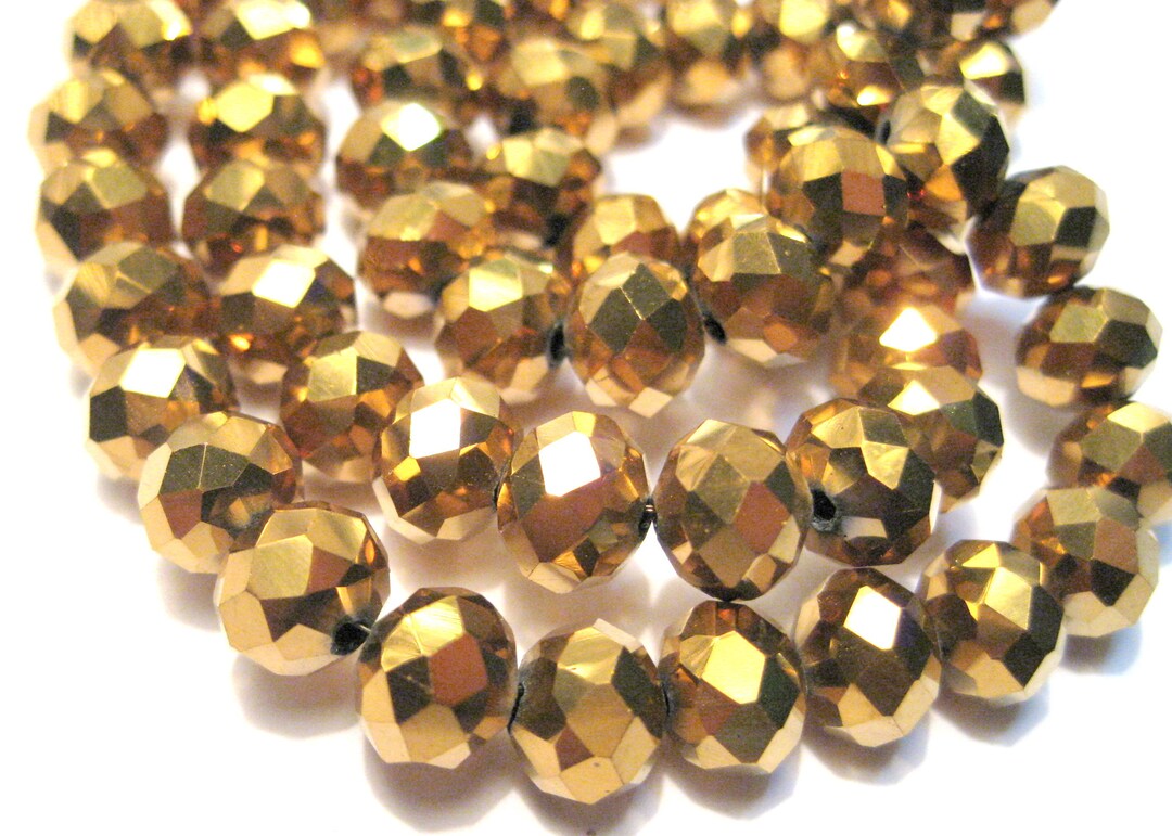 1 Strand of Metallic Gold Rondelle Faceted Glass Crystal Beads 8mm (no ...