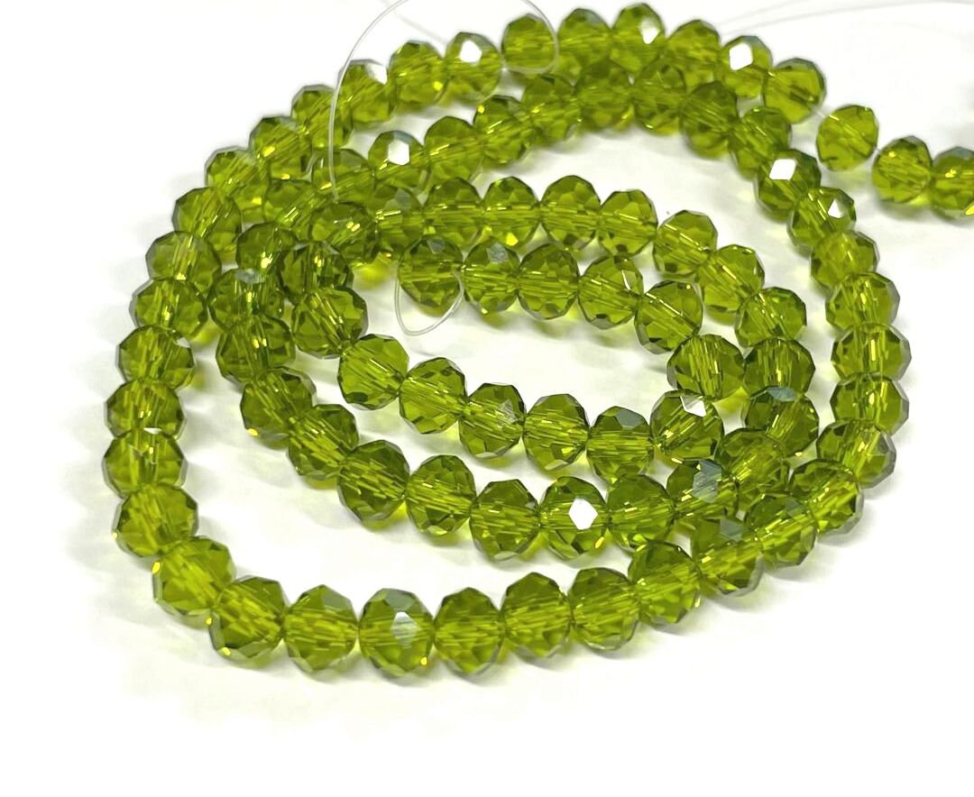1 Strand of Transparent Olive Green Faceted 6mm Rondelle Glass Crystal ...