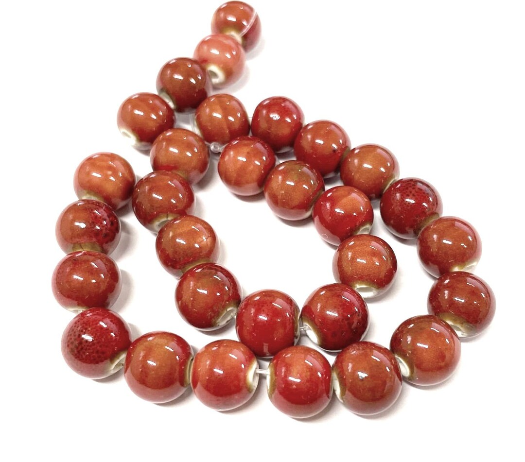 1 Strand (30pcs) of Coral Red Mixed Color Ceramic Beads 10mm (no.cm38 ...
