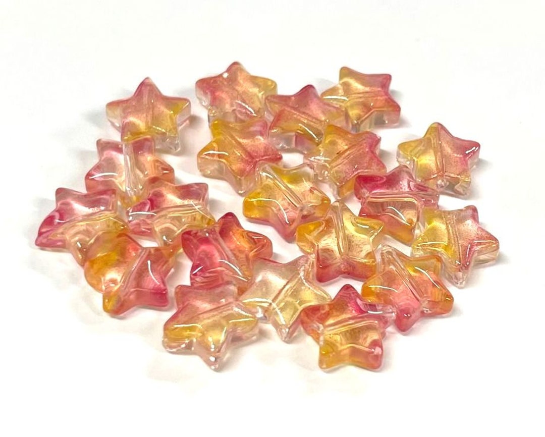 20pcs of Yellow Pink Gradient Star Glass Beads Translucent Star Beads ...