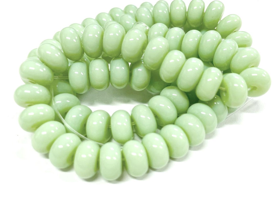 1 Strand(86pcs) of Light Green Abacus Glass Beads 8mm Smooth Rondelle ...