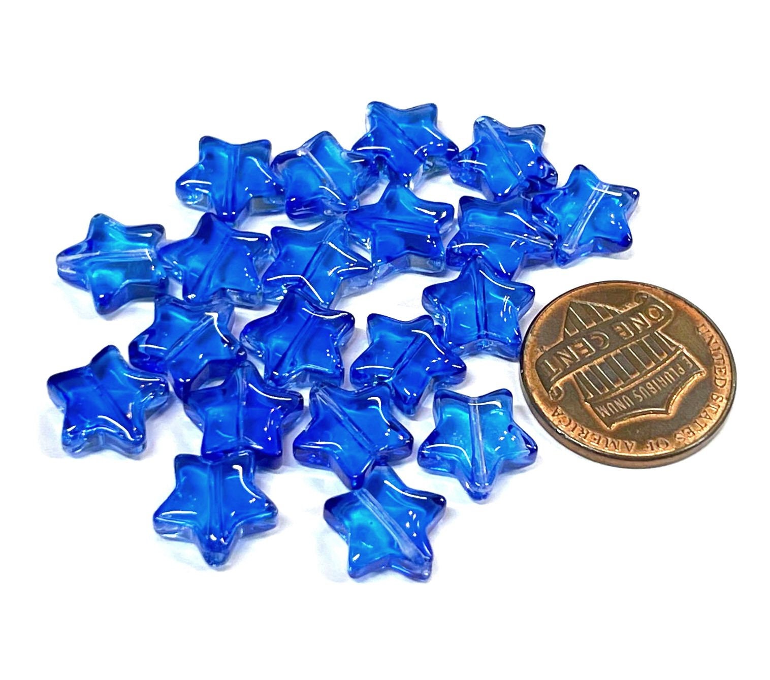 20 Blue Star Glass Beads Translucent Jewelry Making Supplies (10mm)(no ...