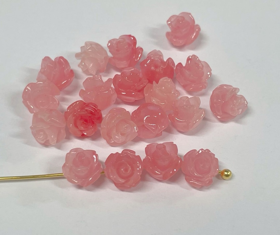 20pcs of Red Pink Gradient Flower Beads Shell Powder Pressed Rose ...