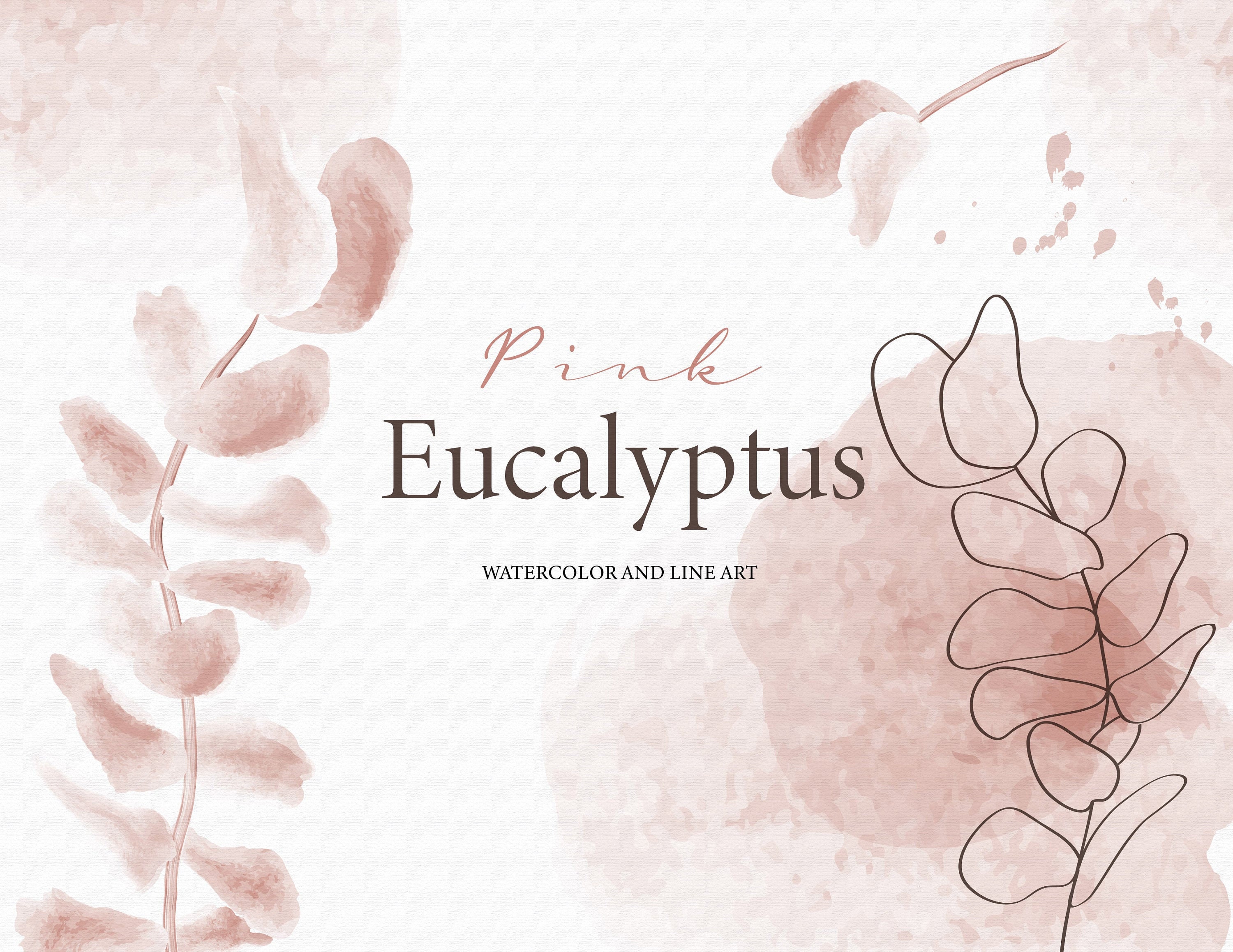Watercolor Eucalyptus Leaves Clipart, Watercolor Splash PNG, Pink and ...
